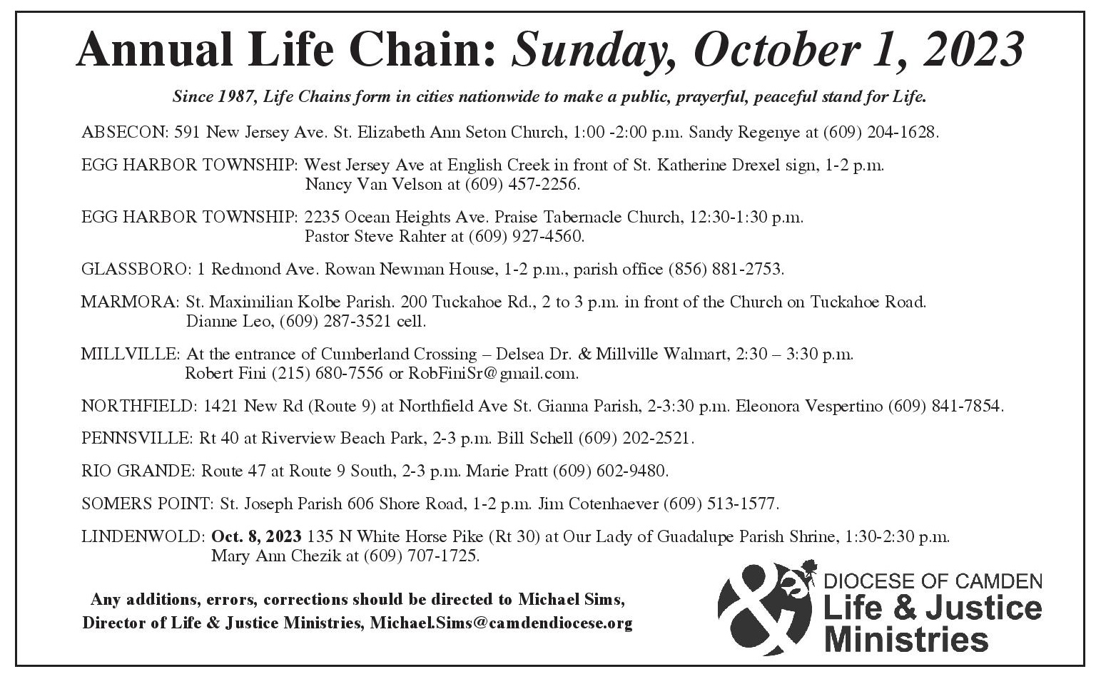 Annual Life Chain – Diocese of Camden