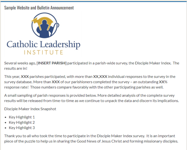 DMI Survey Samples – Diocese of Camden