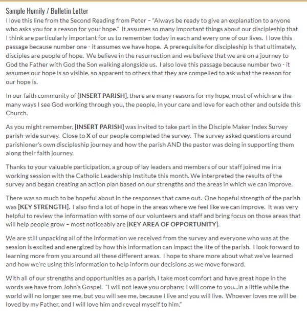 DMI Survey Samples – Diocese of Camden